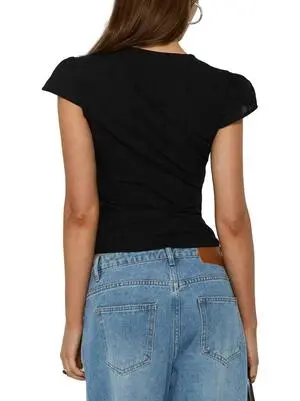 PRINCESS POLLY Speechless Lace Trim Petal Sleeve Top