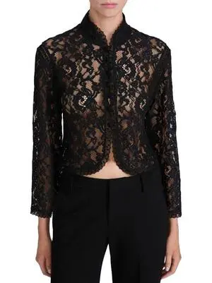 FRAME The Lace Salon Top Black