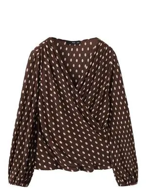 MANGO Dot Print Pleated Wrap Top