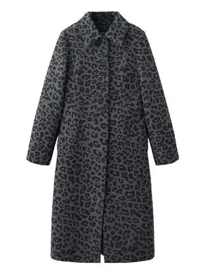 MANGO Leopard Print Cotton Blend Long Coat
