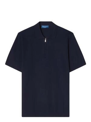 Robert Talbott Westin Textured Cotton Zip Polo Navy