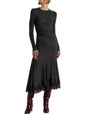 ALBERTA FERRETTI Lace-trim Ruched Midi Dress