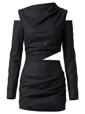 AVENUE N°29 Cut-out Asymmetric Wool Mini Dress -