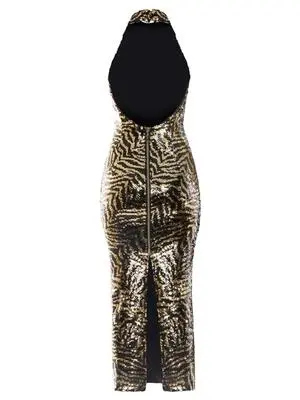 ZHIVAGO The Elsewhere Halter Sequin Midi Dress - Gold