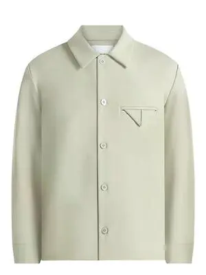Manière De Voir Leo In Sage Hatched Tailored Overshirt Neutrals