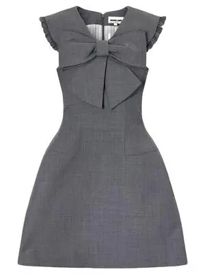 SHUSHU/TONG Bow-detail Ruffled Twill Mini Dress Gray
