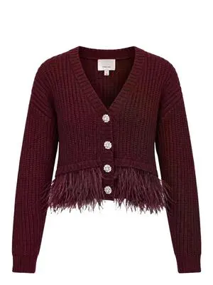 CINQ À SEPT Krissi Feather-trim Crystal-button Cardigan