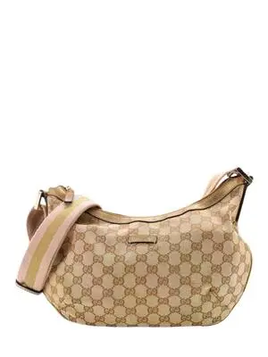 GUCCI Saddle Zip Messenger Bag Gg Canvas With Leather Medium Crossbody Bag