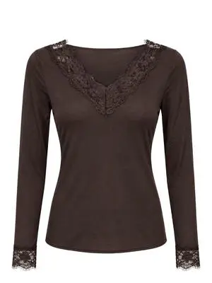 LUELLA FASHION Lace V-neck Base Layer Chocolate