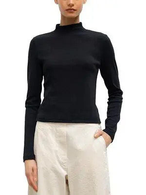 LESET Nando Long Sleeve Mock Neck Cotton Tee Black