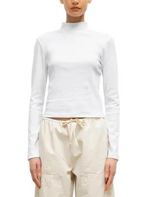 LESET Nando Long Sleeve Mock Neck Cotton Tee White