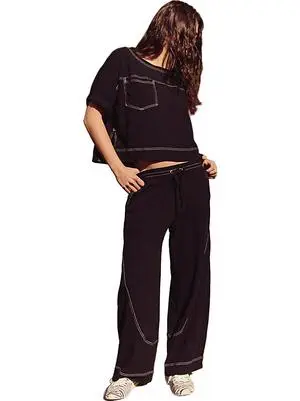 Free People Leandra 100% Cotton Pant Set Black