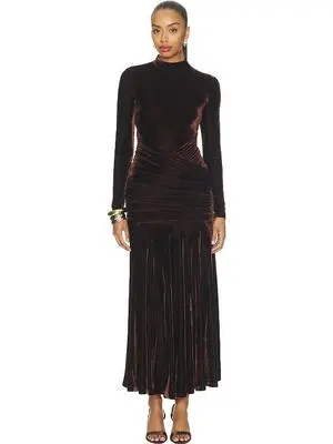 BARDOT Bardot Korina Velour Maxi Dress In Chocolate.