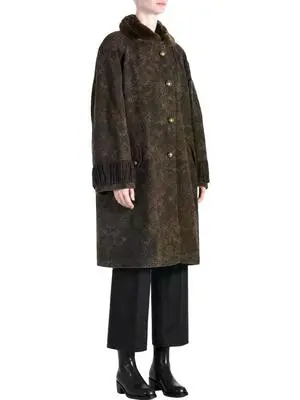 COMMUNS Jacquard-woven Faux-fur Collar Coat