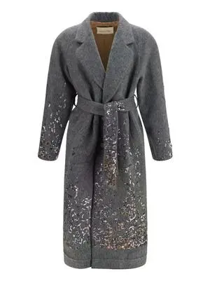 Valentino Garavani Sequin-embellished Belted Coat - Gray