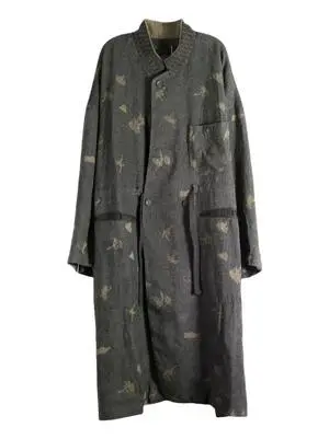ZIGGY CHEN Graphic-print Button-up Trench Coat