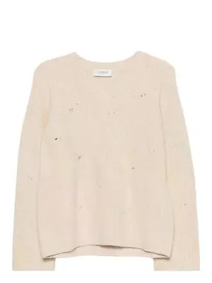 LANEUS Distressed Ribbed-knit Sweater