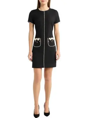 TAHARI ASL Pearl And Paillette Bouclé Sheath Dress