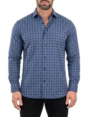 MACEOO Fibonacci Performance Grid Dress Shirt Blue