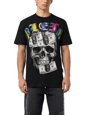 Philipp Plein Round Neck T-shirt Front Skull Dollar - Black
