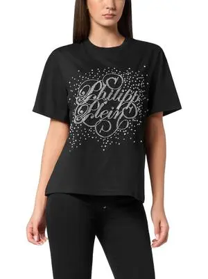 Philipp Plein T-shirt Man Fit Crystal Strass Women Black