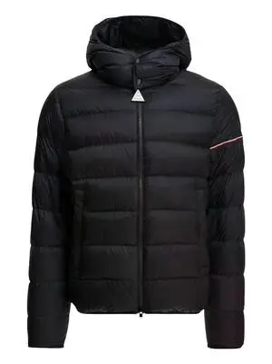 MONCLER Bernadette In White/brown Houndstooth Cotton Cropped Shirtquilted Hooded Jac