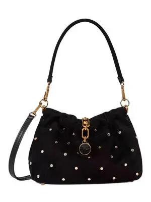 Etro Small Vela Blossom Bag In Suede With Jewel Studs Black