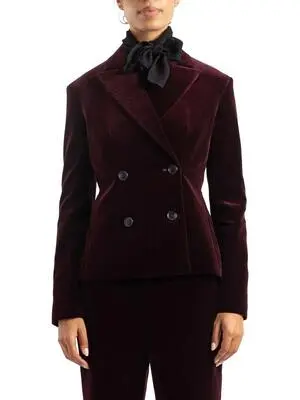 ALAÏA Cropped Double-breasted Velvet Blazer With Peak Lapels