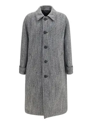 DOLCE & GABBANA Knee-length Single-breasted Wool Coat With Strap Cuffs