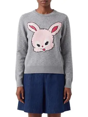 Essentiel Antwerp Graphic Print Wool And Cashmere Blend Jumper Grey