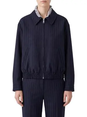 SOLOTRE Pinstripe Viscose-blend Shirt-style Bomber Jacket With Zip Closure