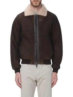 HESKIMO Padded Suede Leather Bomber Jacket With Fur Collar