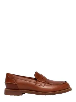 BUTTERO® Smooth Leather Penny Loafers With Raised Apron Toe