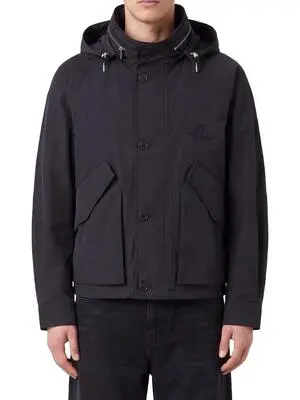 WOOYOUNGMI Hooded Windbreaker Jacket With A High Neck And Button Closure
