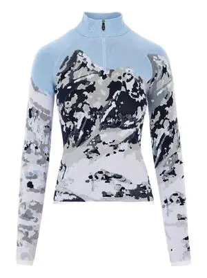PERFECT MOMENT Graphic Print Half-zip Slim Fit Sweatshirt In Stretch Fabric