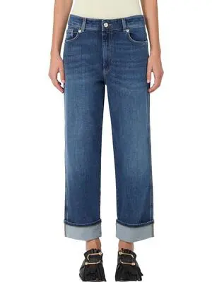 Sportmax Mid-rise Cropped Straight-leg Jeans In Cotton Denim With Turn-ups Blue 1