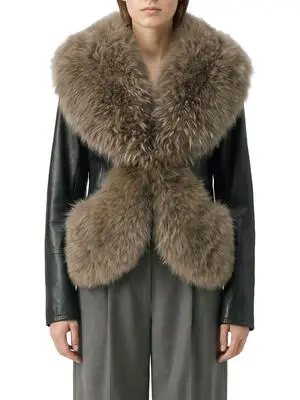 BLANCHA Leather Jacket With Fur Collar And Concealed Closure