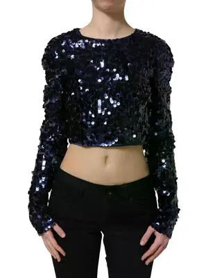 Dolce & Gabbana Sequin-embellished Cropped Blouse Blue