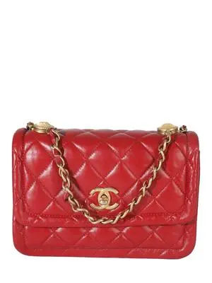 CHANEL Red Quilted Puffy Calfskin Small Twist Your Buttons Flap Bag