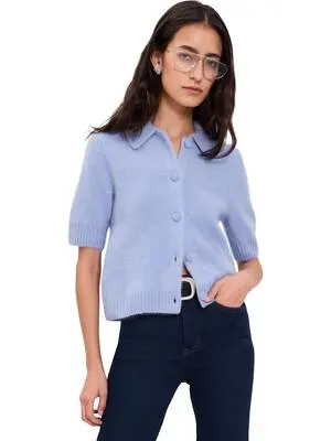 Rag & Bone Jada Brushed Cashmere Short Sleeve Cardigan Ltblue