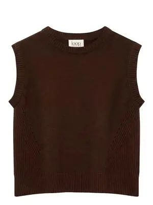 LOOP CASHMERE Ribbed Detail Tank Sweater In Americano