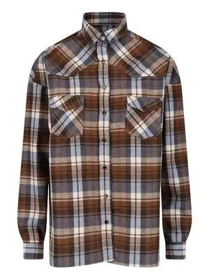 FINAMORE 1925 Checked Shirt In Virgin Wool And Cashmere - Brown