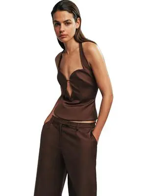 BARDOT CAMELLA HALTER TOP DARK CHOCO