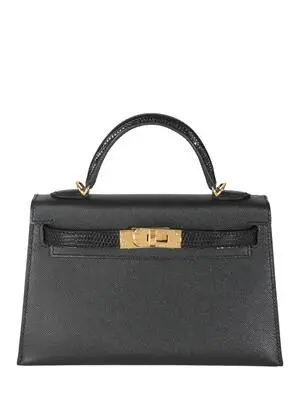 HERMÈS Black Madame Lizard Touch Sellier Mini Kelly 20 II GHW