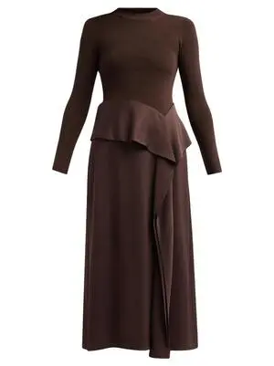 Simkhai Ornella Satin Peplum Midi Dress Fig