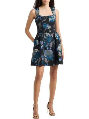 VINCE CAMUTO Metallic Jacquard Fit & Flare Dress