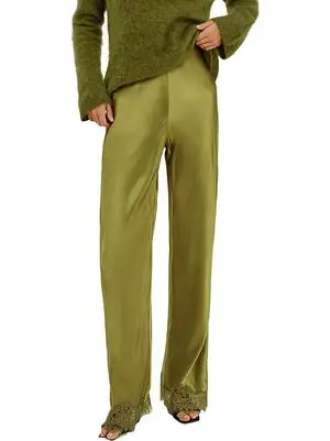 Rails Silvi Lace Hem Satin Pants - Celery