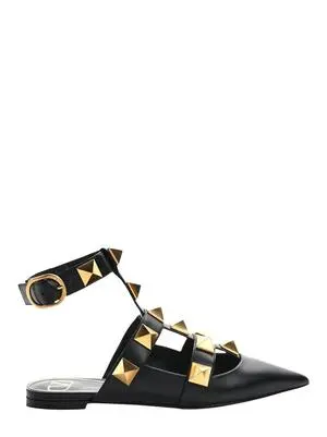 Valentino Garavani Garavani Wmns Roman Stud Calfskin Low Ballet Flat - Black