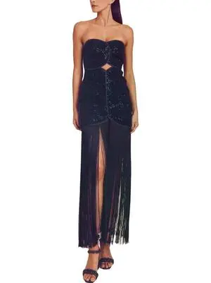 AZULU Joaquina Sequin-embellished Fitted Fringed-hem Maxi Dress