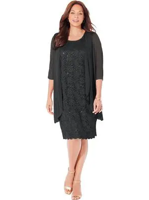 CATHERINES Sparkling Lace Jacket Dress Black